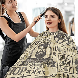 visesunny Vintage Hairdressing Pattern Barber Cape Anti-Static Hair Cutting Cape with Snap Closure Professional Salon Polyester Beard Shaving Bib Water-Resistant Hairdressing Cape Adjus