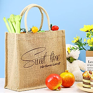 Shappy 8 Pack Burlap Tote Bags with Handles, Jute Grocery Bags with Laminated Interior for Wedding (12.2 x 11 x 4.7 Inch)
