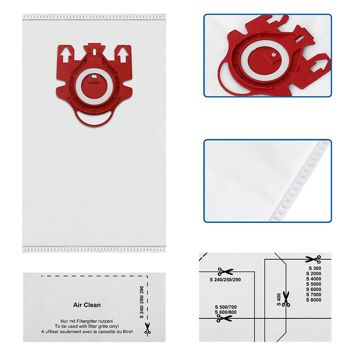 12 Pack FJM Vacuum Bags Compatible with Miele FJM Bags AirClean 3D Efficiency Vacuum Cleaner, Include 4 Pair Pre-Motor and Post-Motor Filters