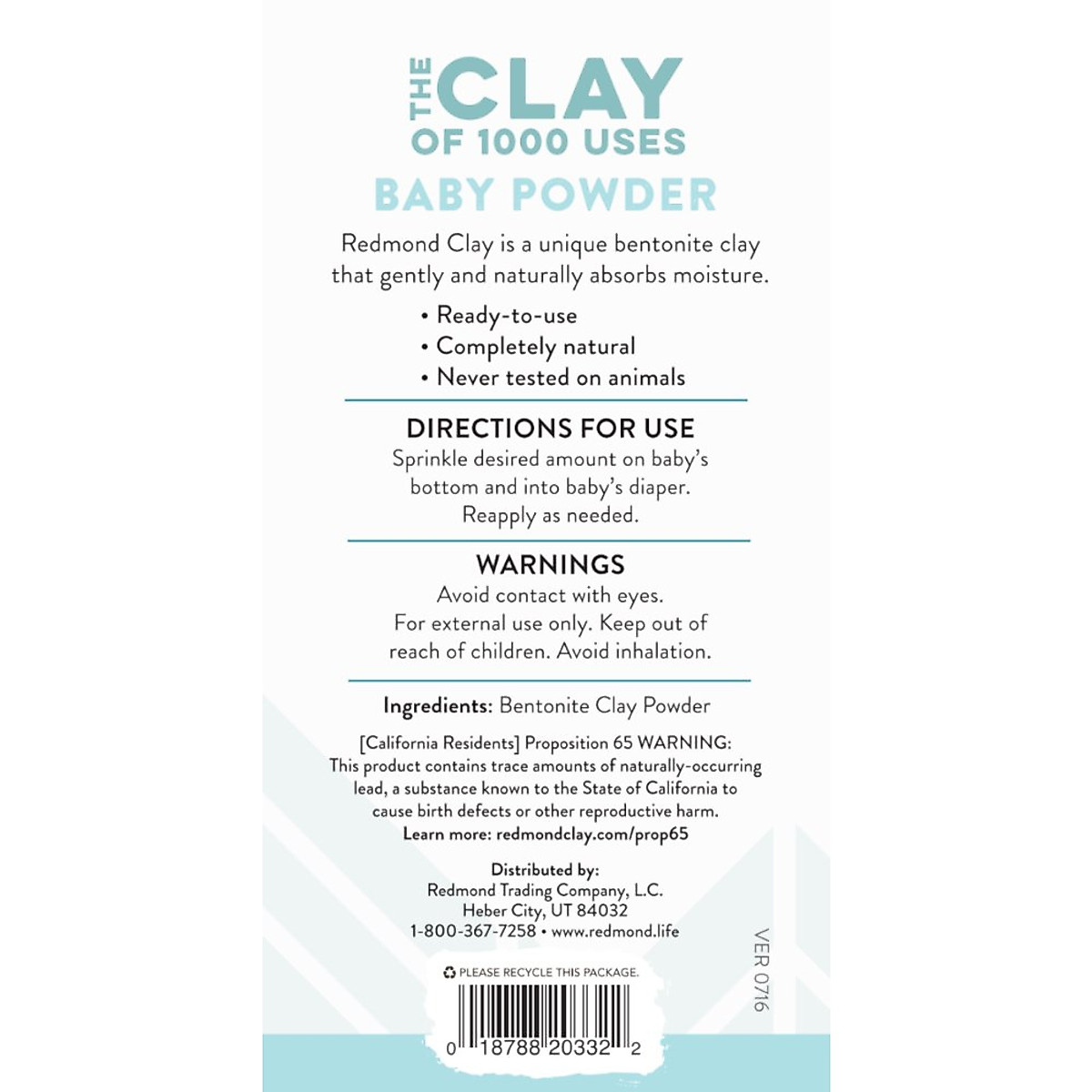 Redmond Clay Baby Powder, 3 Ounce