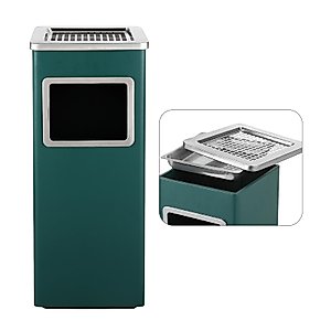 POWLAB Trash Can Outdoor Waste Container Square Stainless Steel Trash Can with Removable Inner Bucket for Disposal Commercial Waste Container 9.45‘’ x 9.45‘’ x 24.02‘’-Green