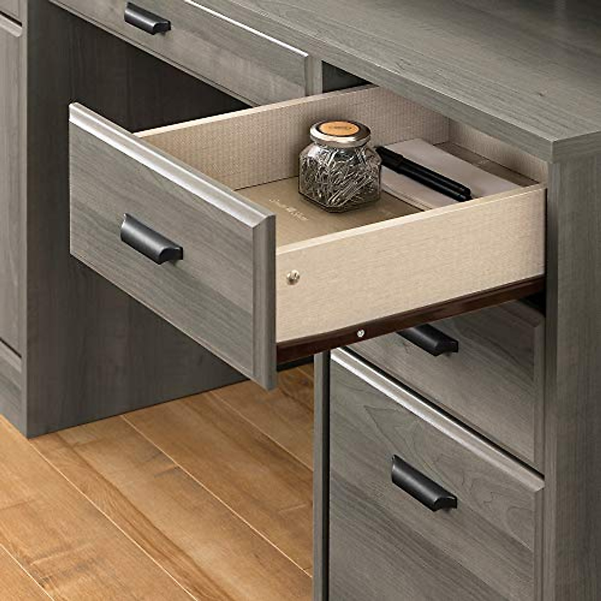 South Shore Versa Computer Office Desk with Power Bar, Gray Maple