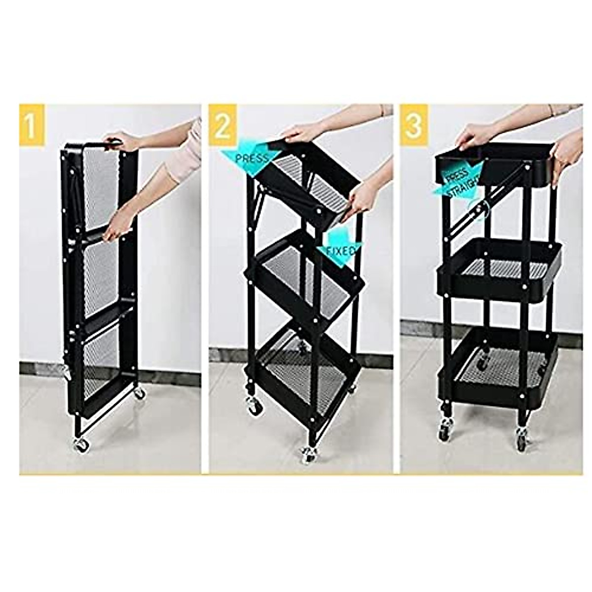 ATAAY Shopping Cart,Slide Out Storage Wheel, Metal Rolling Car Utility, Office, Kitchen, Bedroom, Bathroom, Laundry Multi-Function Organizer Rack/Light Blue