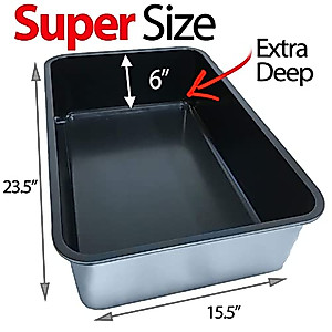 iPrimio Stainless Steel Cat XL Non Stick Litter Box and Cat Litter Scooper - Shovel & Pan for Sifting Kitty Cats Litter, Rust Resistant, Comfy Grip