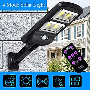 RXF Outdoor Solar Wall Light,4 Mode Remote Control COB Solar Light PIR Motion Sensor Outdoor Solar IP65 Waterproof Lamp,for Garden Patio Yard,2pcs