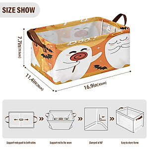 Exnundod Collapsible Storage Bin Halloween Ghost Boo Cute Organizer Storage Shelf Basket Cartoon Storage Boxes with Handles for Closet Blanket Toys Home Dorm Office