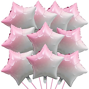 KALOR 18 Inch Gradient Pink Star Mylar Balloons, 10 Pcs Pink White Star Shape Foil Balloon Helium Balloons for Wedding, Baby Shower, Birthday Party Decorations