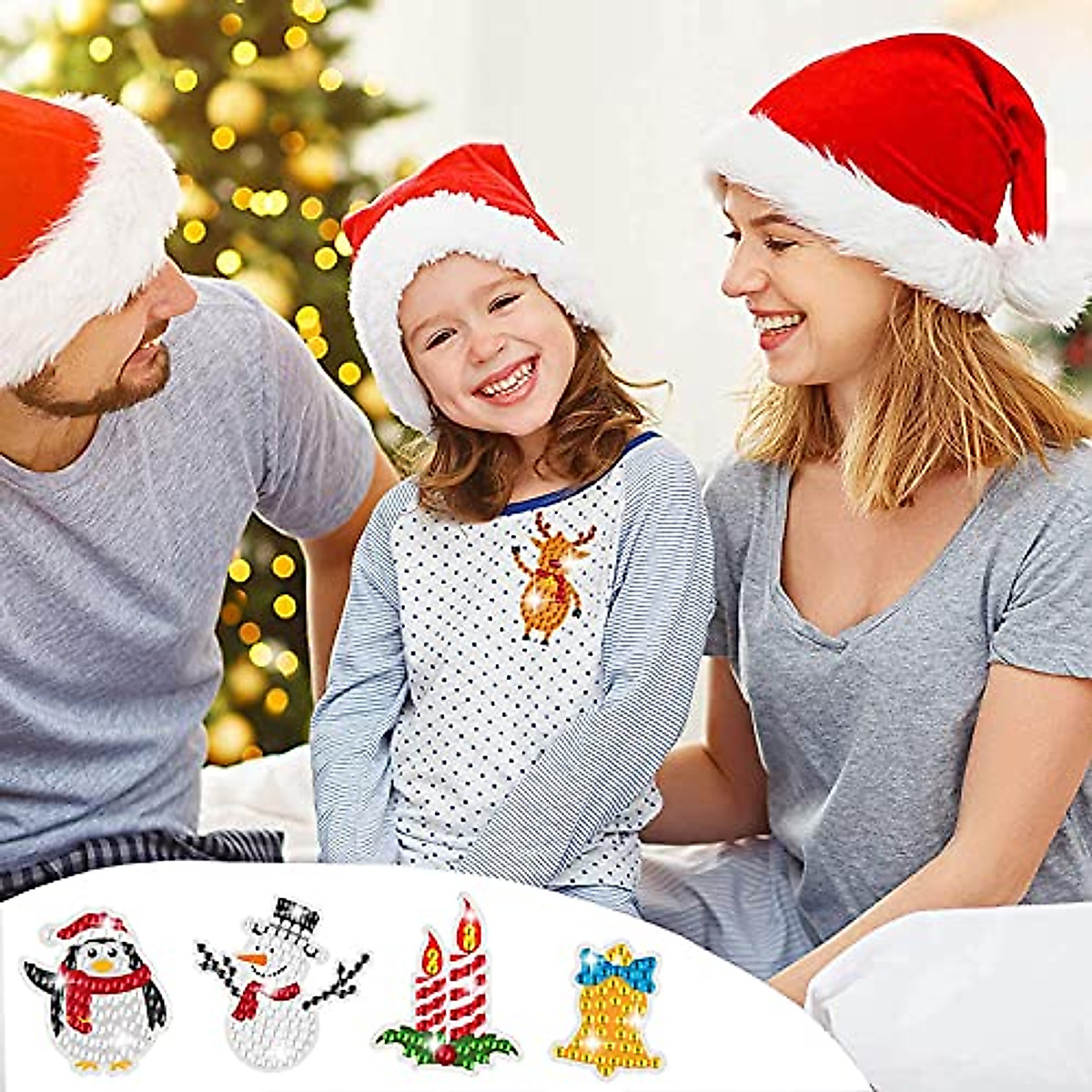 30 PCS Christmas Gem Diamond Art Painting Stickers Kits for Kids,5D DIY Diamond Mosaic Stickers by Numbers Crafts Set for Children, Boys and Girls,Creative Handmade Art Craft Gift