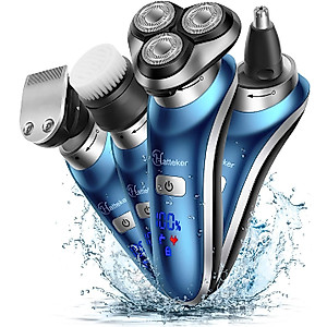 Hatteker Mens Electric Shavers Razor Beard Trimmer Rotary Facail Head Shaver for Men Sideburn Trimmer Nose Trimmer Wet Dry IPX7 Waterproof Rechargeable Cordless 3 in 1