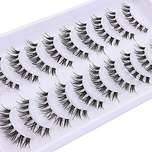 outopen 10 Pairs Clear Band Manga Lashes Natural Look 12MM Anime Lashes Spiky Japanese Korean Asian False Eyelashes Look Like Individual Clusters(Y18|12MM)