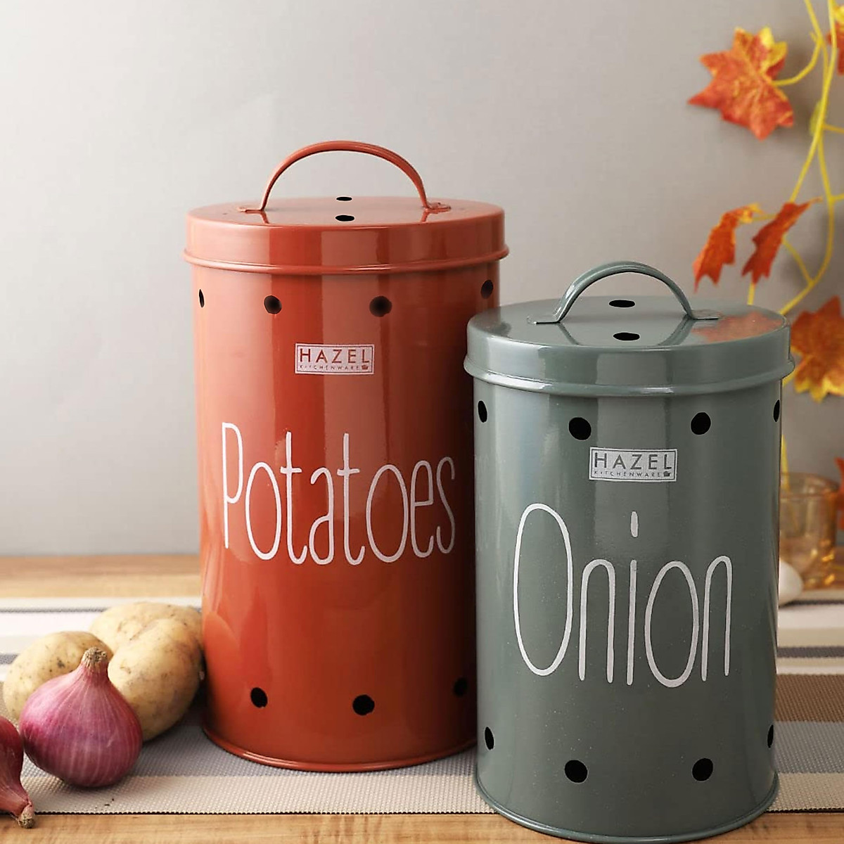 HAZEL Onion Potato Storage Container For Kitchen | Storage Set with Lid, Potato & Onion Container, Set of 2