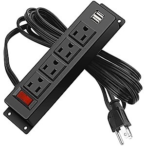 Wall Mount Power Strip with 4 Outlet, Mountable Power Strip with 2 USB Ports, 4-Port Under Desk Mount Connect with 6FT Power Cord, for Workbench, Nightstand, Dresser, Table.