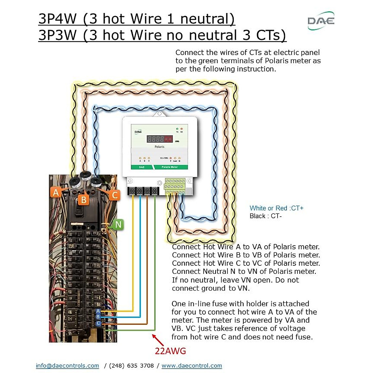 DAE P256-600 KIT, 600A, RS485, 277/480v, UL kWh Smart Submeter 3 Phase, 3 Split CTs (Inner Dia. 1.38 in)