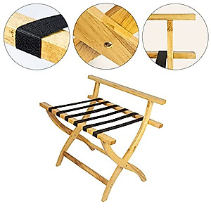 MYOYAY Luggage Rack Wooden, Folding Suitcase Luggage Stand Curvy Legs with Nylon Straps Luggage Stand for Bedroom Hotel Guest Room 29.92" x 20.87" x 26.38"