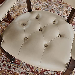 LEEMTORIG Dining Chairs with Casters and Arms, Faux Leather Accent Kitchen Table Chairs with Wheels, Roller Poker Table Chair, Wooden Captains Chair, Espresso Legs & Beige, XXY-1910-BG