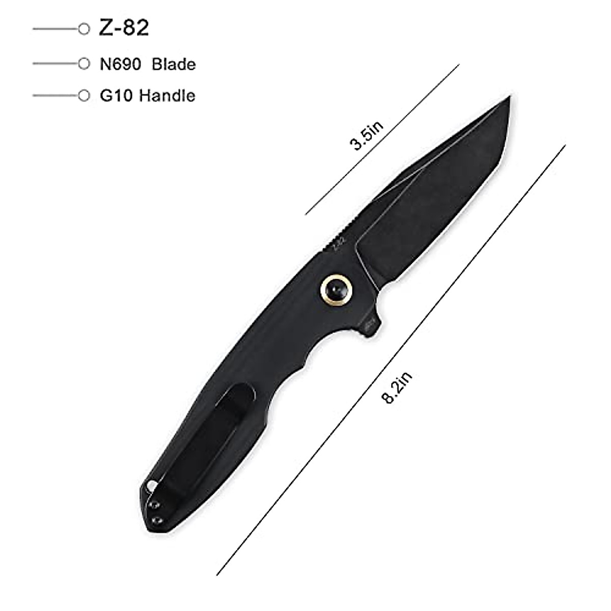 Kizer Z-28 Hawaiian Pocket Knife with Clip, Black G10 Handle Folding Knife with N690 Blade for Outdoor, Camping, EDC -V4568N1