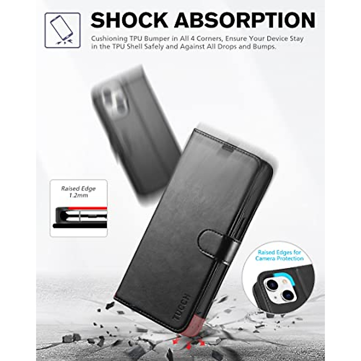TUCCH Case for iPhone 14 Wallet Case 5G, [RFID Blocking] 4 Card Holder Stand [Shockproof TPU Interior Case] PU Leather Magnetic Protective Flip Cover Compatible with iPhone 14 6.1" 2022, Black