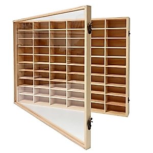 Wooden Wall Mount Display Case for Hot Wheels, with Dust Resistant Door, Matchbox 1/64 Scale Diecast Model Cars Display Storage Organizer Case, Stores up to 60 Cars
