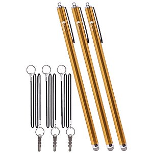 Fenix - Set of 3 Gold XXL Extra Long Stylus Pen [7.3"] Micro Knit Hybrid Fiber Tip Includes 15" Lanyard for iPhone 5,5c,6,6+, iPads, Samsung Galaxy S5,S6,Edge, Kindle Fire and Much More