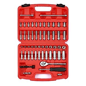 MIXPOWER 62-Piece 1/4-Inch Dr. Master Socket Set with Ratchets,Universal Joint, Extensions with 1/4'' Dr. Bits Set, SAE/Metric 6-Point 5/32-Inch - 9/16-Inch, 4 mm - 14 mm, CR-V Socket