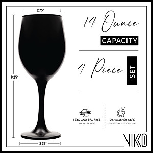 Vikko Black Wine Glasses, 14 Ounce Wine Glass, Set of 4 Matte Black Stemmed Wine Glasses for Red and White Wine, Thick and Durable Wine Glasses