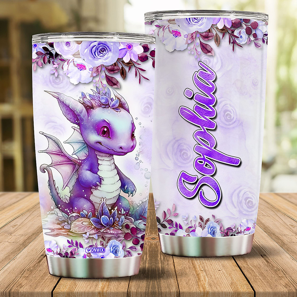 WONWIX Personalized Dragon Tumbler Customized Name Dragons Mug Gifts For Women Men Girls Custom Coffee Cups Water Bottle 20oz Valentine Birthday Christmas Insulated Stainless Steel Cup With Lid