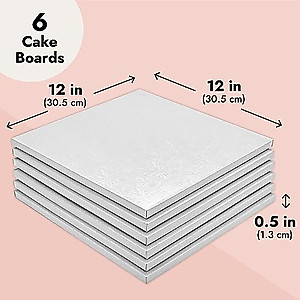 6 Pack White 12 Inch Cake Drum for Baking Desserts, Foil Square Cake Boards for Pastries