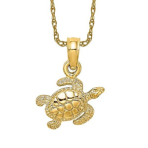 IceCarats 14K Yellow Gold Sea Turtle Necklace Charm Pendant 15mm x 11.15mm Only