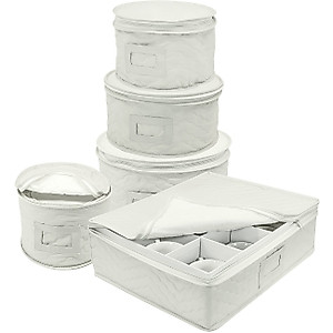 Sorbus China Storage Containers - 5 Pc Quilted Set for Moving & Transporting Dinnerware, Dishes, Round Plates, Glassware, Cups & Mugs with Felt Plate Protectors - Fine China Glass, Plate Storage Cases