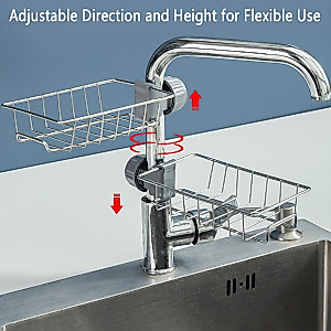 HyStarsigo Sponge Holder for Kitchen Sink, Adjustable Detachable Sponge Holder Over Faucet, Stainless Steel Faucet Rack for Kitchen, Sink Caddy Sponge Holder, Kitchen Sink Organizer