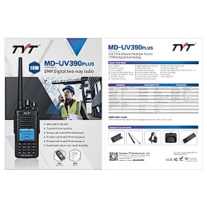 TYT MD-UV390 Plus 10 Watts High Power with AES256 Encryption DMR UHF VHF IP67 Waterproof Walkie Talkie with Programming Cable