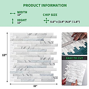 LONGKING 10-Sheet Self-Adhesive Peel and Stick Backsplash for Kitchen, Vinyl Decorative Tiles (Light Gray)