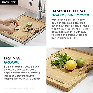 KRAUS Kore 15-Inch Drop In/Top Mount Workstation 16 Gauge Single Bowl Stainless Steel Bar Kitchen Sink with Accessories, KWT311-15