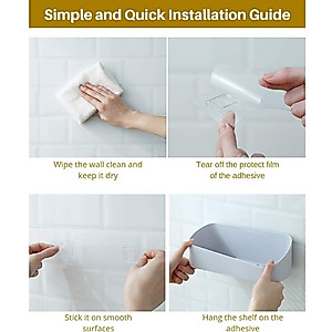 SUNFICON 2 Pack Adhesive Bathroom Shelf Organizer Shower Caddy No Drilling Shower Shelf Bath Essentials Shampoo Spice Holder 4 Clear Adhesives for Shower Room Bathroom Kitchen White