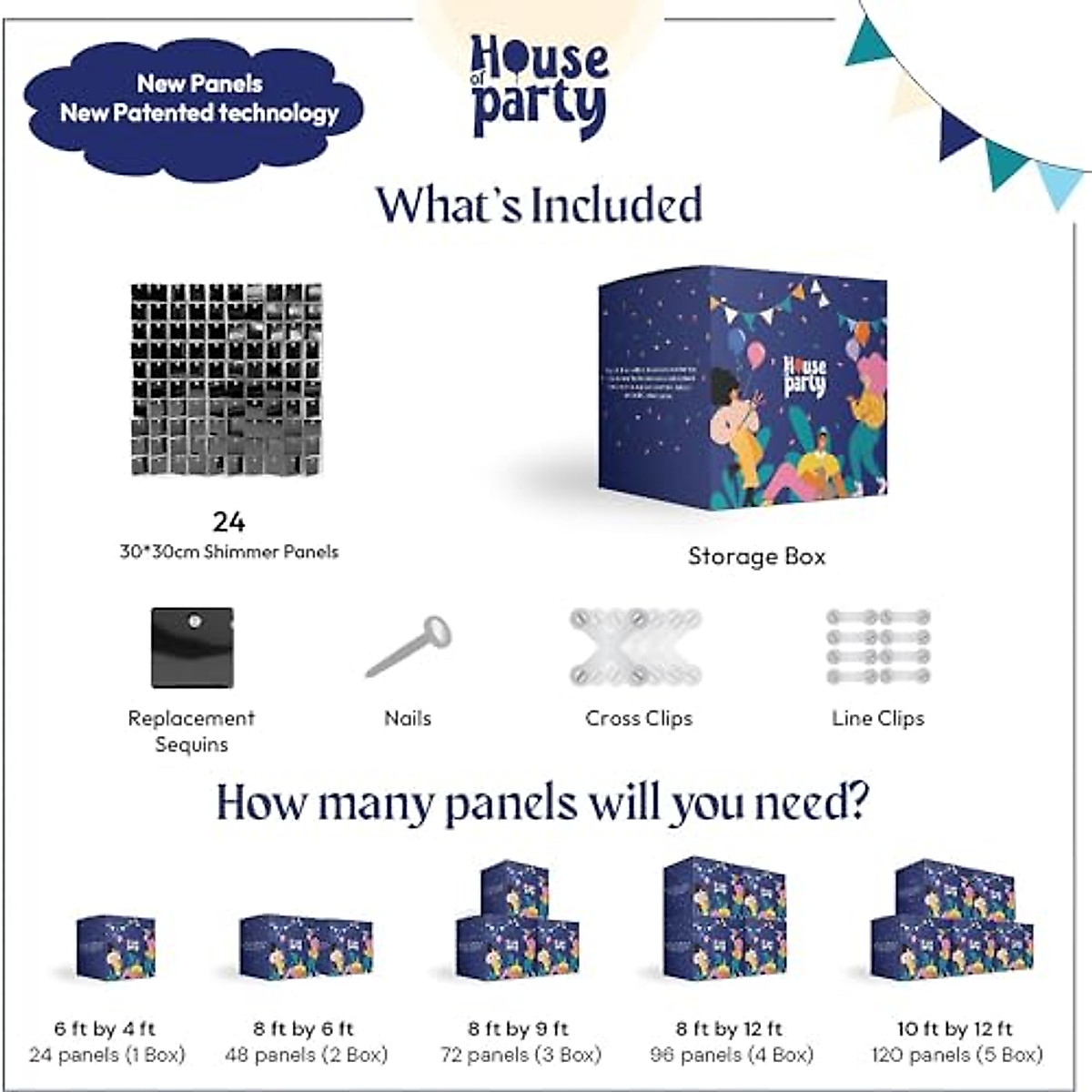 HOUSE OF PARTY Silver Shimmer Wall Backdrop -36 Panels Square Sequin Shimmer Backdrop for Birthday Wedding Anniversary Engagement Baby Shower & Bachelorette Decorations Party