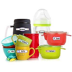 Baby Bottle Labels for Daycare, Tinabless Self-Laminating, Waterproof Write-On Name Stickers for School, Travel (Pack of 80)