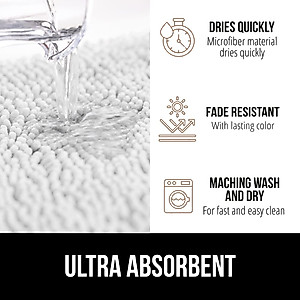 Gorilla Grip Bath Rug and Area Rug Set, Bath Rug Size 30 x 20 in, Shaggy Machine Washable Mats, Area Rug Set Size 22 x 19 x 15 in and 30x20, Absorbent Washable Mats, Both in White, 2 Item Bundle