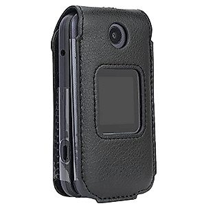 Case for Alcatel Go Flip 4 / TCL Flip Pro/TCL Classic Phone, Nakedcellphone [Black Vegan Leather] Form-Fit Cover with [Built-in Screen Protection] and [Metal Belt Clip]