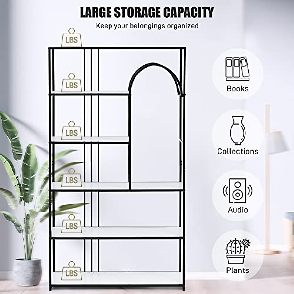 6-Tier Tall Bookcase Bookshelf Modern Style, Freestanding Open Display Storage Shelf, Wood