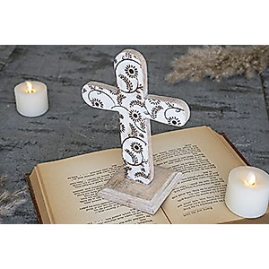 Foreside Home & Garden White Floral Wood Cross Decorative Tabletop Accent
