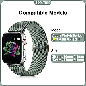 EOMTAM 5 Pack Stretchy Nylon Compatible for Apple Watch Band 38mm 40mm 41mm 42mm 44mm 45mm Women Men,Elastic Cloth Sport Wristbands Solo Loop for iWatch Series 8 7 6 SE 5 4 3(38/40/41MM,Starlight)