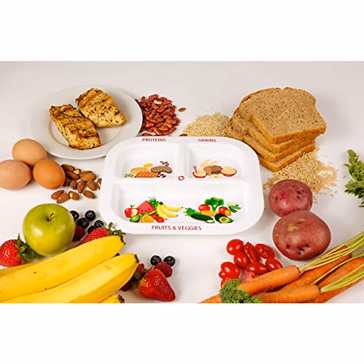 Health Beet Portion Plate for Kids, Toddlers - Rectangle Kids Plate with Dividers and Nutrition Portions for Healthy Eating Habits (Single Plate)