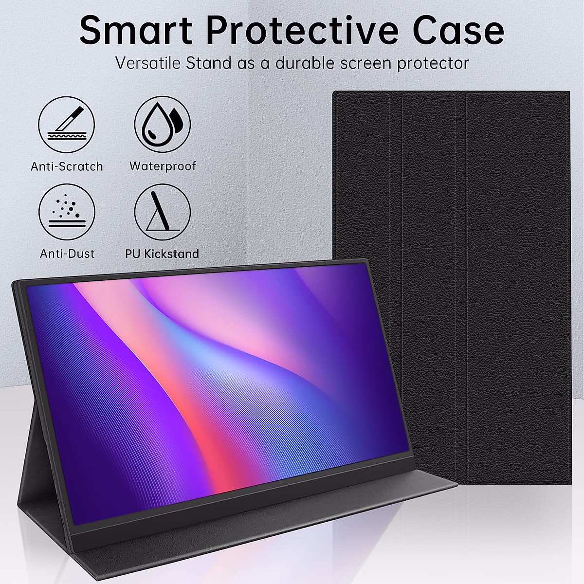 Portable Monitor, Hamtysan 15.6 Inch Laptop Monitor 1920×1080 Full HD USB C HDMI Second External Monitor for Laptop PC Phone PS4/5 Xbox Switch, Built-in Speaker Included Smart Cover & Screen Protector