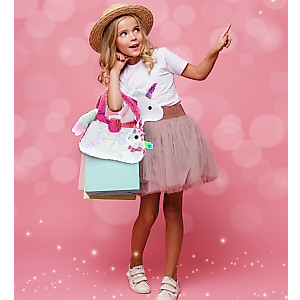 DolliBu Unicorn Bags and Keychain Set of 3-2 Unicorn Stuffed Animal Purse Bags for Girls and 1 Keychain, Removable Unicorns in Sequin and Furry Handbags for Dress Up