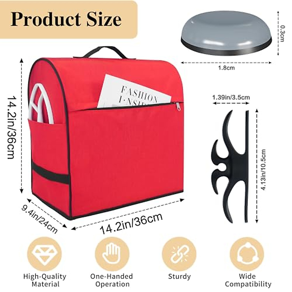 Stand Mixer Cover, Kitchen Aid Mixer Cover Compatible with 4.5-5 Qt Tilt-Head Stand Mixer, Dust Cover with 3 Pockets & 8 Pcs Appliance Sliders, Kitchen Aid Mixer Accessories, Red