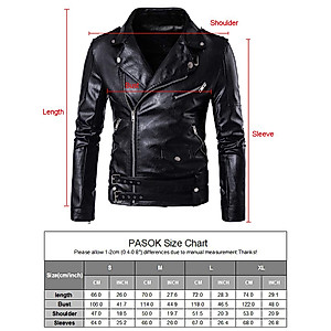 PASOK Men's PU Leather Jacket Causal Belted Faux Leather Motorcycle Jacket Zipper Biker Coat Black XL