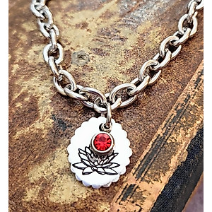 July Birthstone Charm Bracelet and Birth Month Water Lily Flower Simple Dainty Gift for Her Mom Daughter