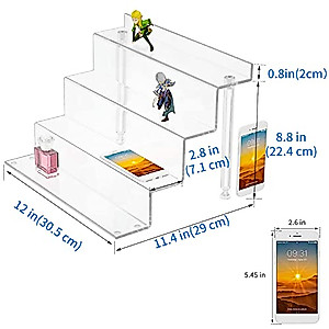 NIUBEE Acrylic Riser Display Shelf, Clear Display Stand for Amiibo Funko POP Figures,4 Tier Cupcakes Stand Perfume Organizer and Storage (Large)