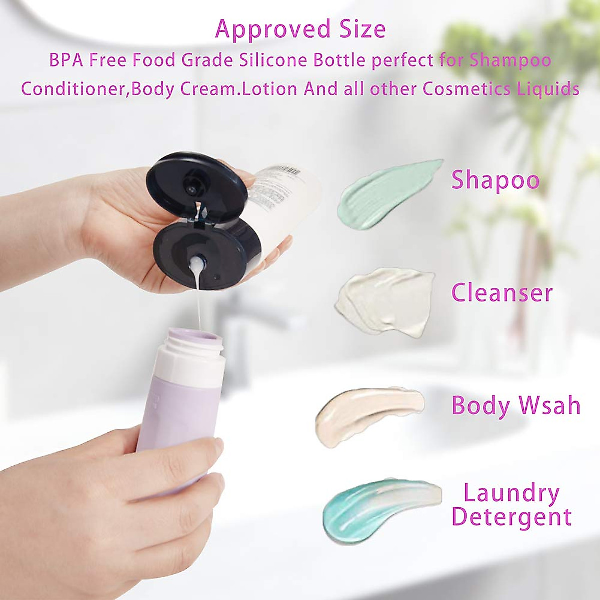 sincewo Travel Bottles Travel Containers TSA Approved Travel Size Toiletries Containers 3oz Leak Leakproof Silicone Travel Bottles for Shampoo Conditioner Lotion Face Body Wash (6 Pack)