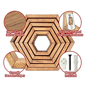 Red River Hexagon Floating Shelves Set of 5,Wall Mounted Wood Farmhouse Storage Honeycomb Wall Shelf,Floating Shelf,Wall Shelf for Bathroom,Kitchen, Bedroom, Living Room, Office (Dark Brown)